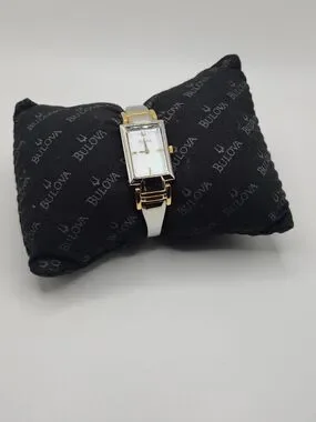 Bulova | Accessories | Bulova Womens Twotone Rectangular Watch In White ...